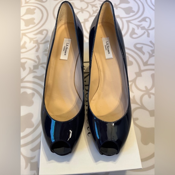 LK Bennett | Shoes | Lk Bennett Edee Peep Toe Wedge Navy 4 | Poshmark
